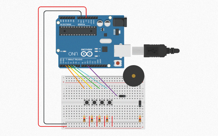 Circuit design piano simple - Tinkercad