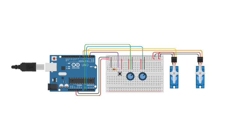 Circuit design Código: Arduino movimento servo motor com joystick simulado - Tinkercad
