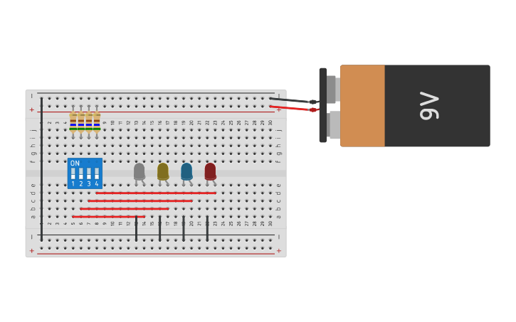 Circuit design Números Binarios - Tinkercad