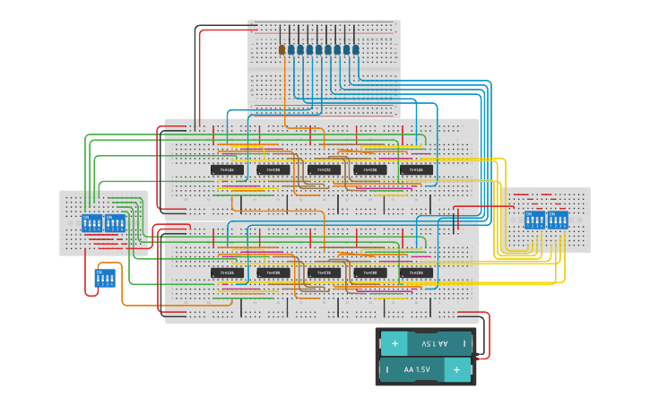 Circuit design Sumador completo de 8 BITS - Tinkercad