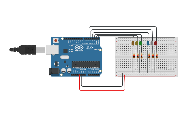 Circuit Design 6 Leds Tinkercad