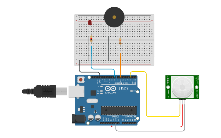 Circuit design Lab 13-2 PIR withBuzzer - Tinkercad