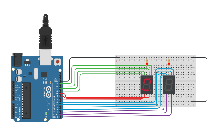 Circuit design Two 7 segment - Tinkercad