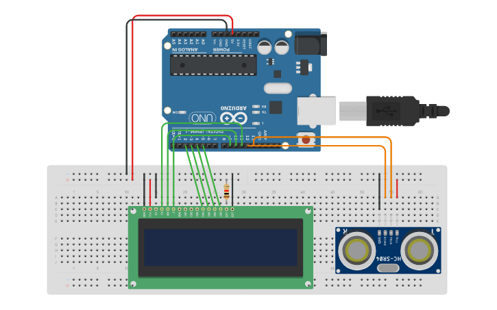 Circuit design Projeto - Medidor de altura - ultrassonico - Tinkercad