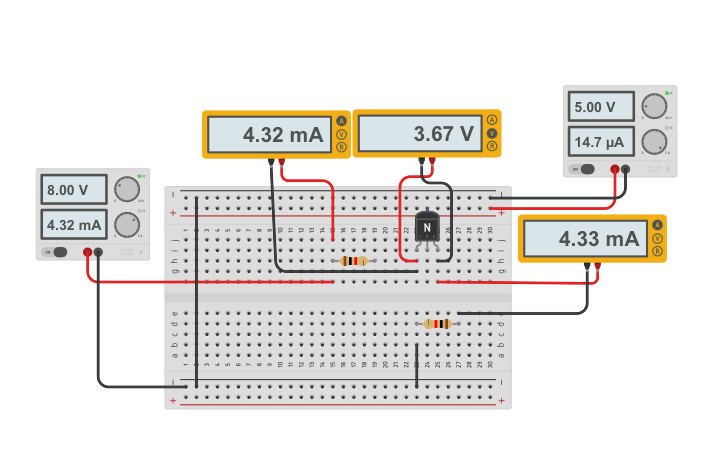 Circuit design output characteristic transistor (Vb 1 V) - Tinkercad
