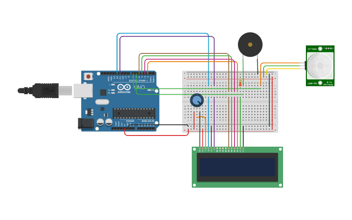 Circuit design Security Alarm using PIR | Tinkercad