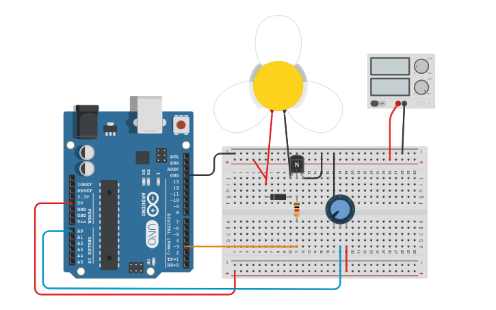 Circuit design Control de velocidad de motor con potenciómetro | Tinkercad
