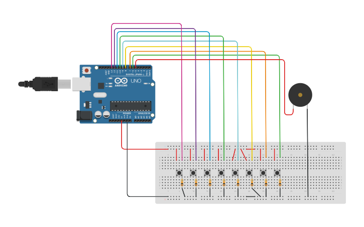 Circuit design Arduino Piano | Tinkercad