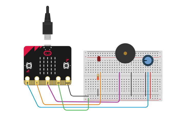 Circuit design Potansiyometre ile Led ve Buzzer/Piezo Kullanma - Tinkercad