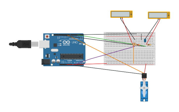 Circuit design LDR con servomotor y led. Kevin Baez, Ara Villalba ...