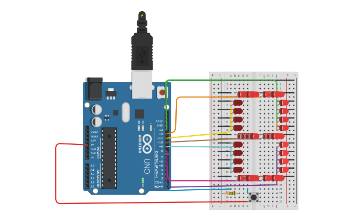 Circuit design Display con leds ejercicio numero 1 - Tinkercad