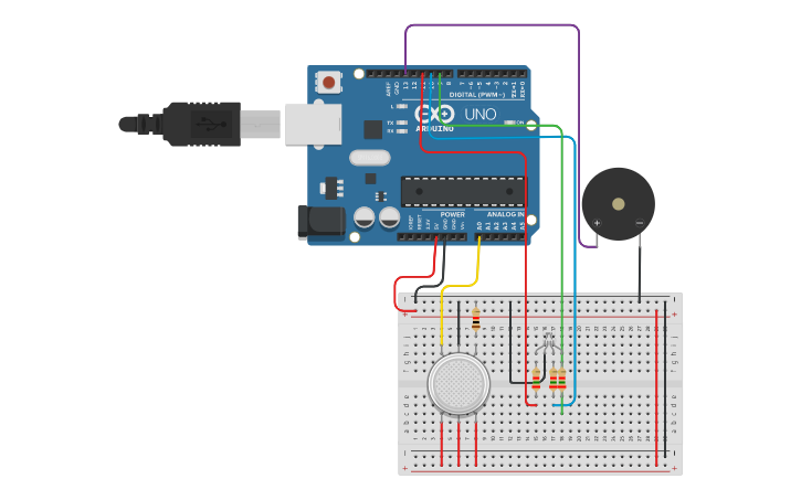 Circuit design Gas Sensor- Buzzer - Tinkercad