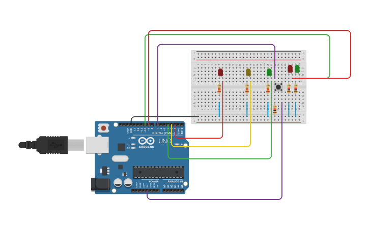 Circuit design semaforo | Tinkercad