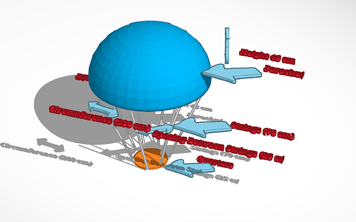 3D design Parachute Design Draft 2.1 with dimensions - Tinkercad