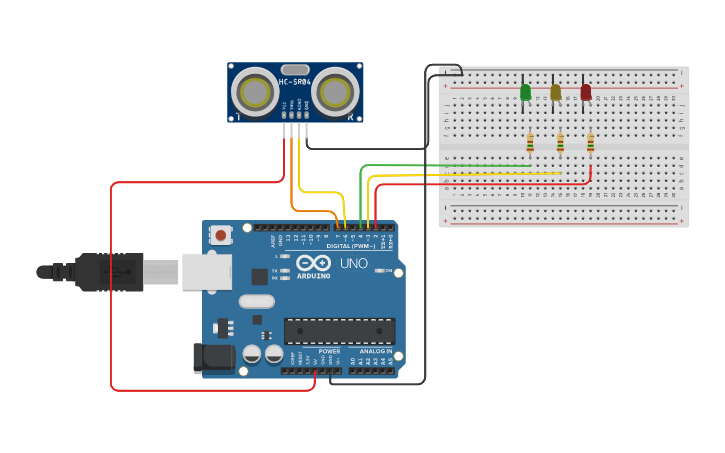 Circuit design EXP-3 (Water level monitor using Arduino UNO) - Tinkercad