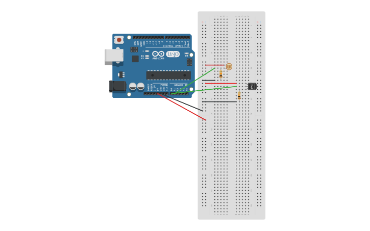 Circuit design Temprature and Light Sensor - Tinkercad