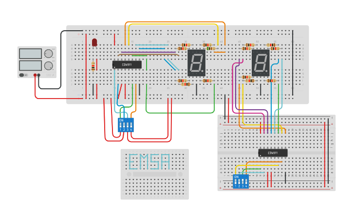 Circuit design Decodificador BCD-7 segmentos - EMMANUEL - Tinkercad