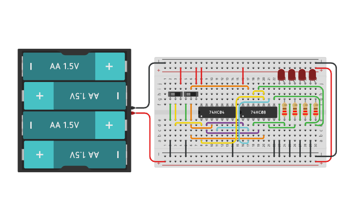 Circuit design 4 LEDs Sequencer - Tinkercad