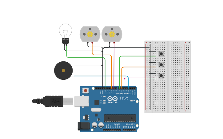 Circuit Design Controle Lumière Et Moteur Dc Boutons Tinkercad