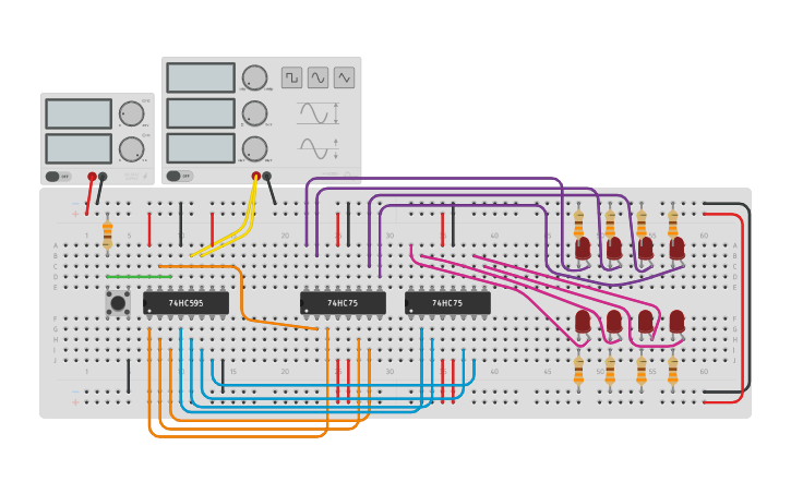 Circuit design Lab3 shift register | Tinkercad