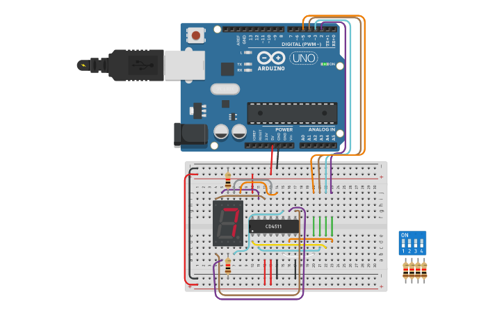Circuit design Visualizador de 7 segmentos con codigo - Tinkercad