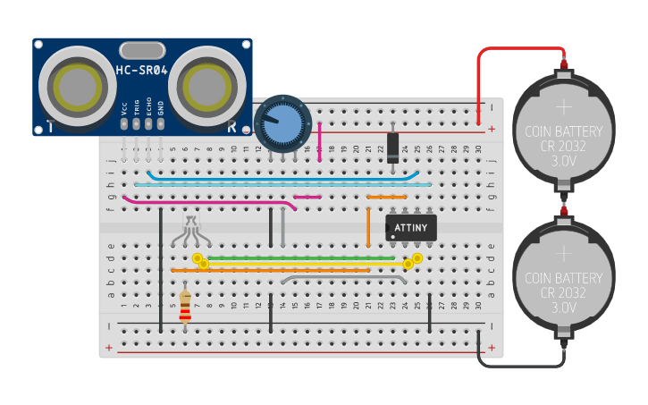 Circuit design HC-SR04 portable v1.0 - Tinkercad