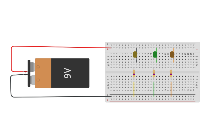 Circuit Design Experiment 2 Shermain Parallel Circuit 3 Leds With 9v Battery Tinkercad