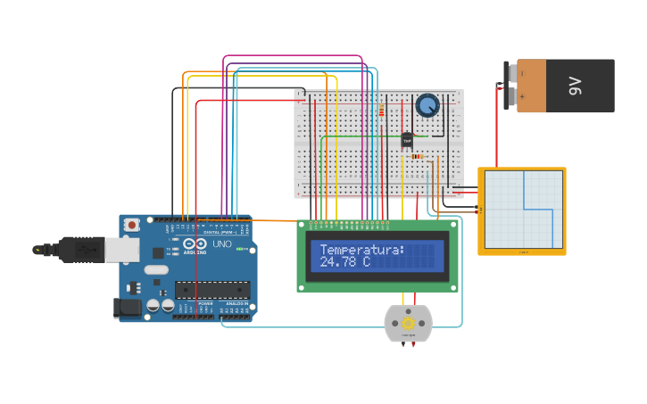 Circuit design PROVA JOHN - SENSOR DE TEMP COM LCD - Tinkercad