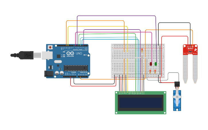 Circuit design Soil Moisture Sensor - Tinkercad