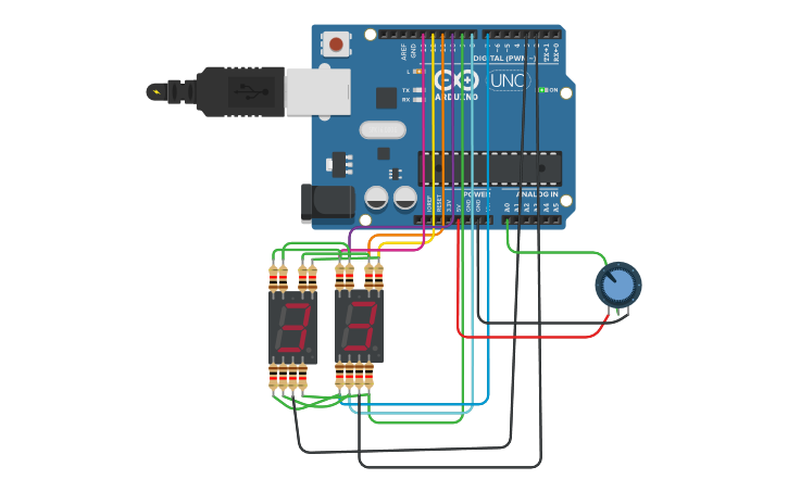 Circuit design Copy of exercice 7 segments - 2 | Tinkercad