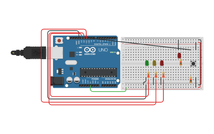 Circuit design Semáforo simples arduino - Tinkercad