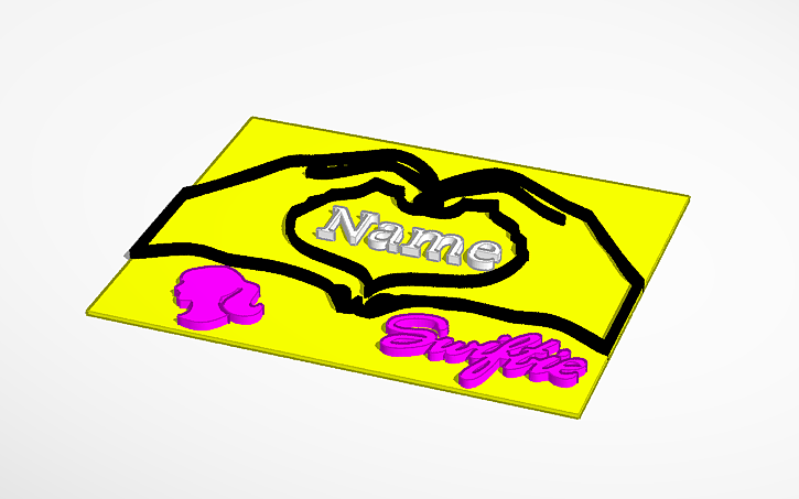 3D design Swiftie Heart Hands Customizable Nameplate - Tinkercad