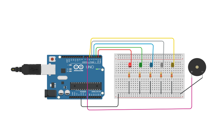 Circuit design Sonido con luz y monitor serial - Tinkercad
