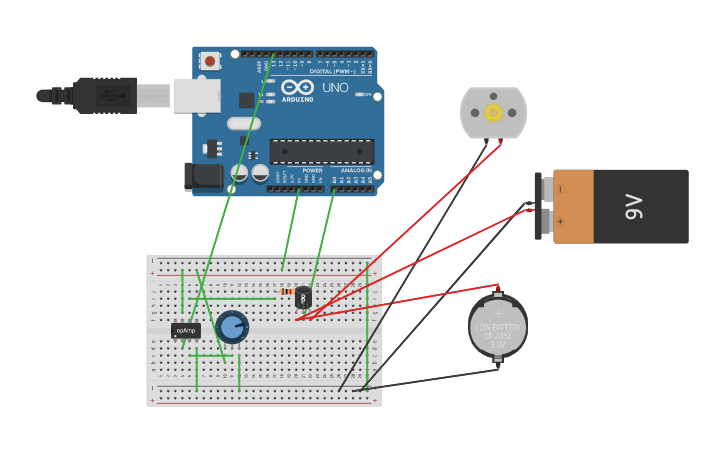 Circuit design Motor a pasos con AO - Tinkercad