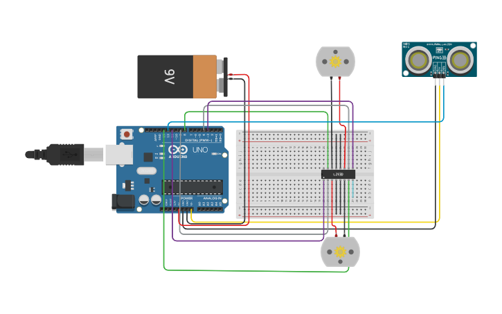 Circuit design Control sens de rotation moteur (avec pont en h) - Tinkercad