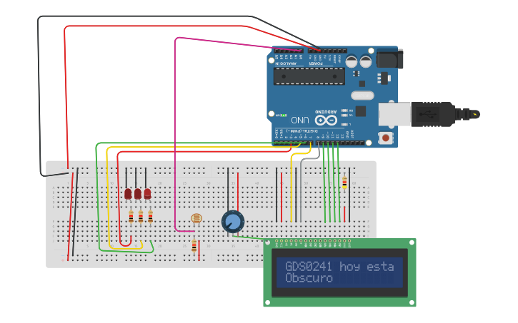 Circuit design DMSR-LCD-CON FOTORESISTENCIA | Tinkercad