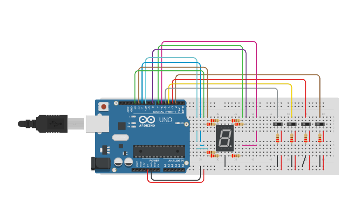 Circuit design Display a 7 segmenti con Arduino - Bellomo Michele 3Binf | Tinkercad