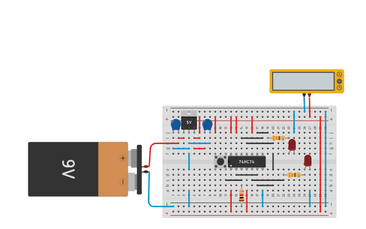 Circuit design F/F 74LS74 - Tinkercad