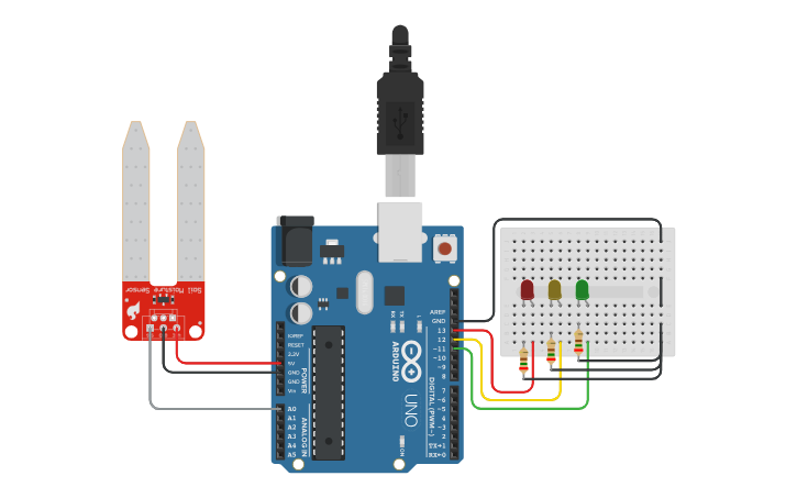 Circuit design Soil Moisture - Tinkercad