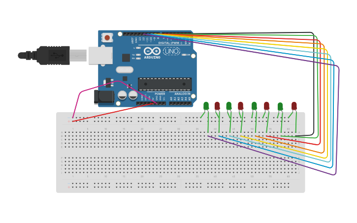 Circuit design 8 leds binary | Tinkercad Circuit design 8 leds binary | Tinkercad