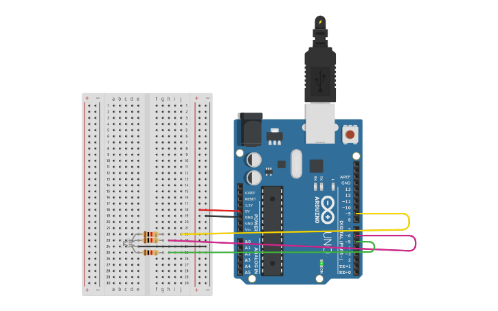 Circuit design LED RGB | Tinkercad