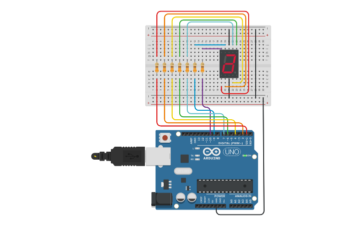 Circuit design Display a 7 segmenti - Tinkercad