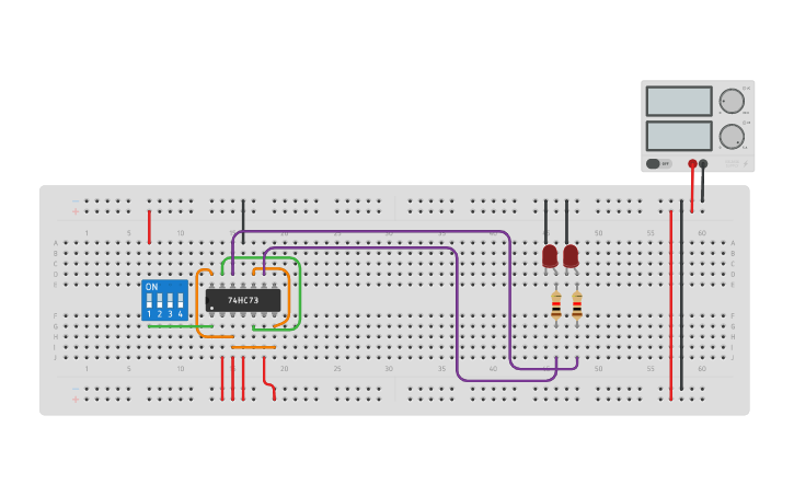 Circuit design Asynchronous 2-bit down counter | Tinkercad