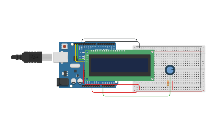 Circuit design LCD y Potenciometro - Tinkercad