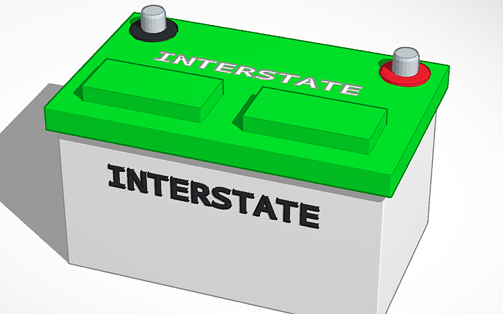 3D design 12 volt (12v) Interstate battery - Tinkercad