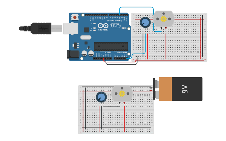 Circuit Design Potentiometer With Dc Motor Tinkercad