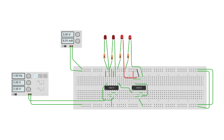 Circuit design Asynchronous Down Counter - Tinkercad