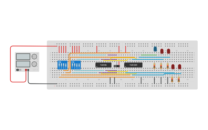 Circuit design 4 bit binary adder - Tinkercad