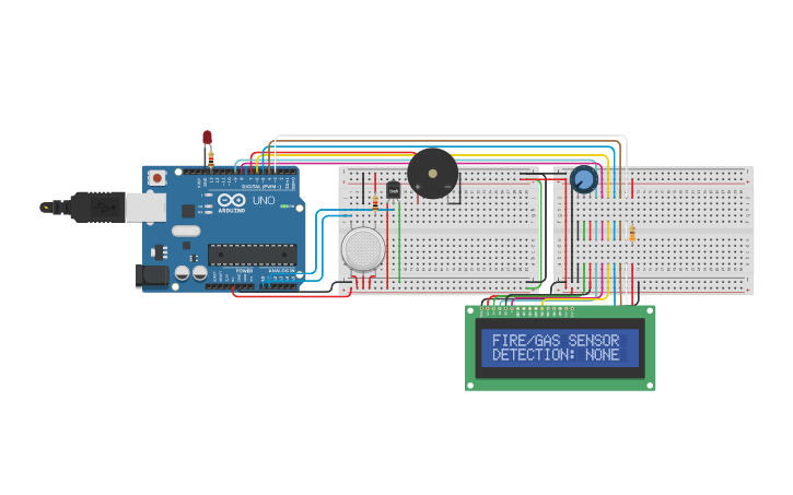 Circuit design Fire and Gas Sensor - Tinkercad