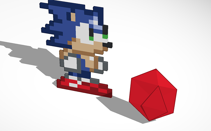 3D design Pixel Sonic and red chaos emerald - Tinkercad